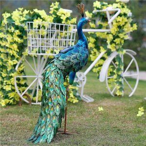 Accents | Outdoor Solar Peacock Statue Garden Decor Metal Yard Art ...